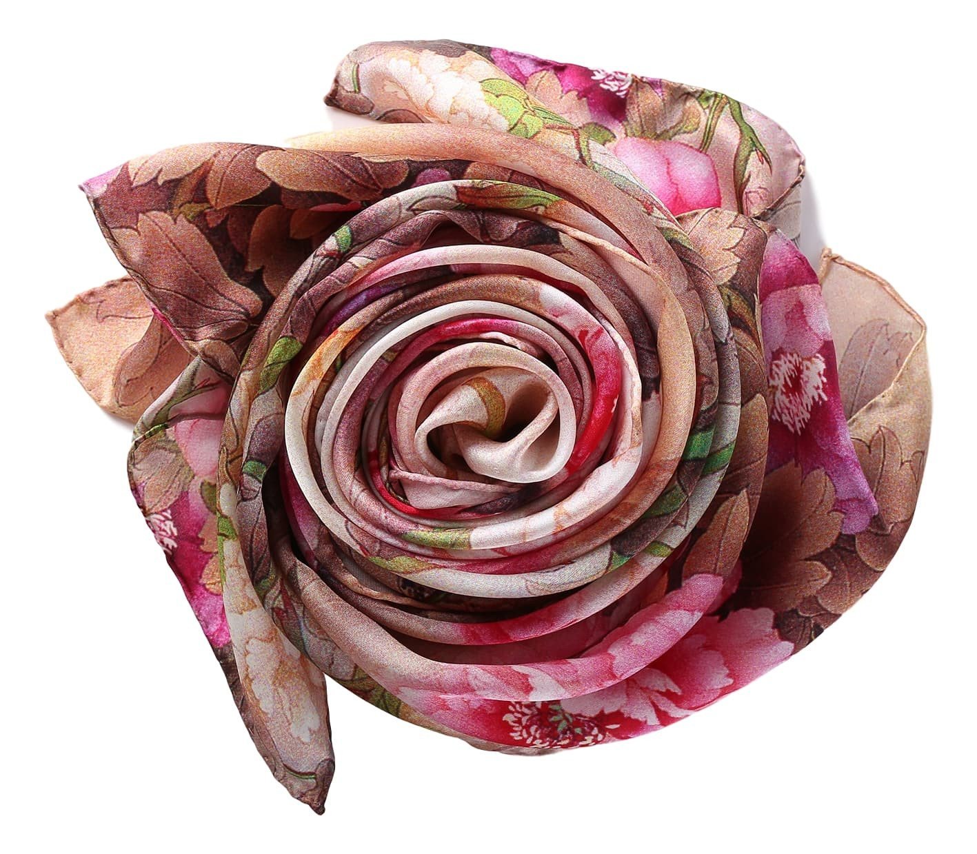 Long Charmeuse Silk Scarf Champagne Color Floral Print Long Charmeuse Silk Scarf Champagne Color Floral Print