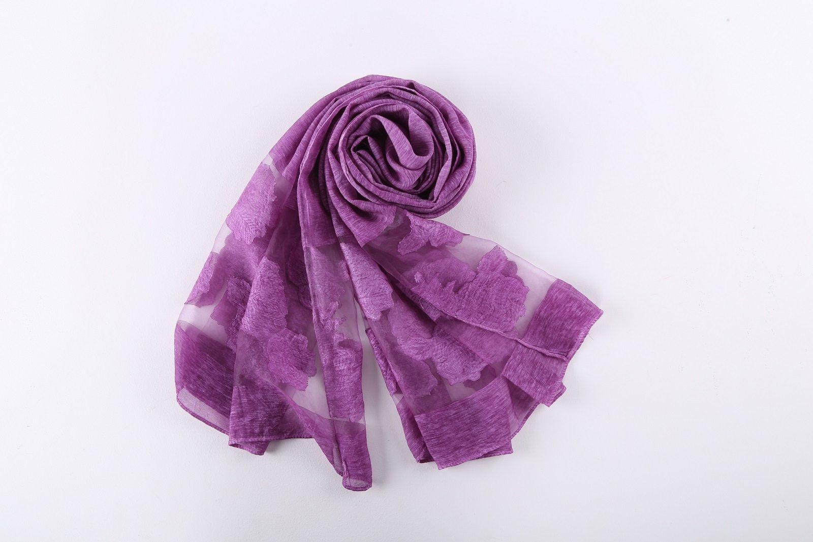 Long Scarf With Embroidered Floral Pattern Purple Color JAC007 ...