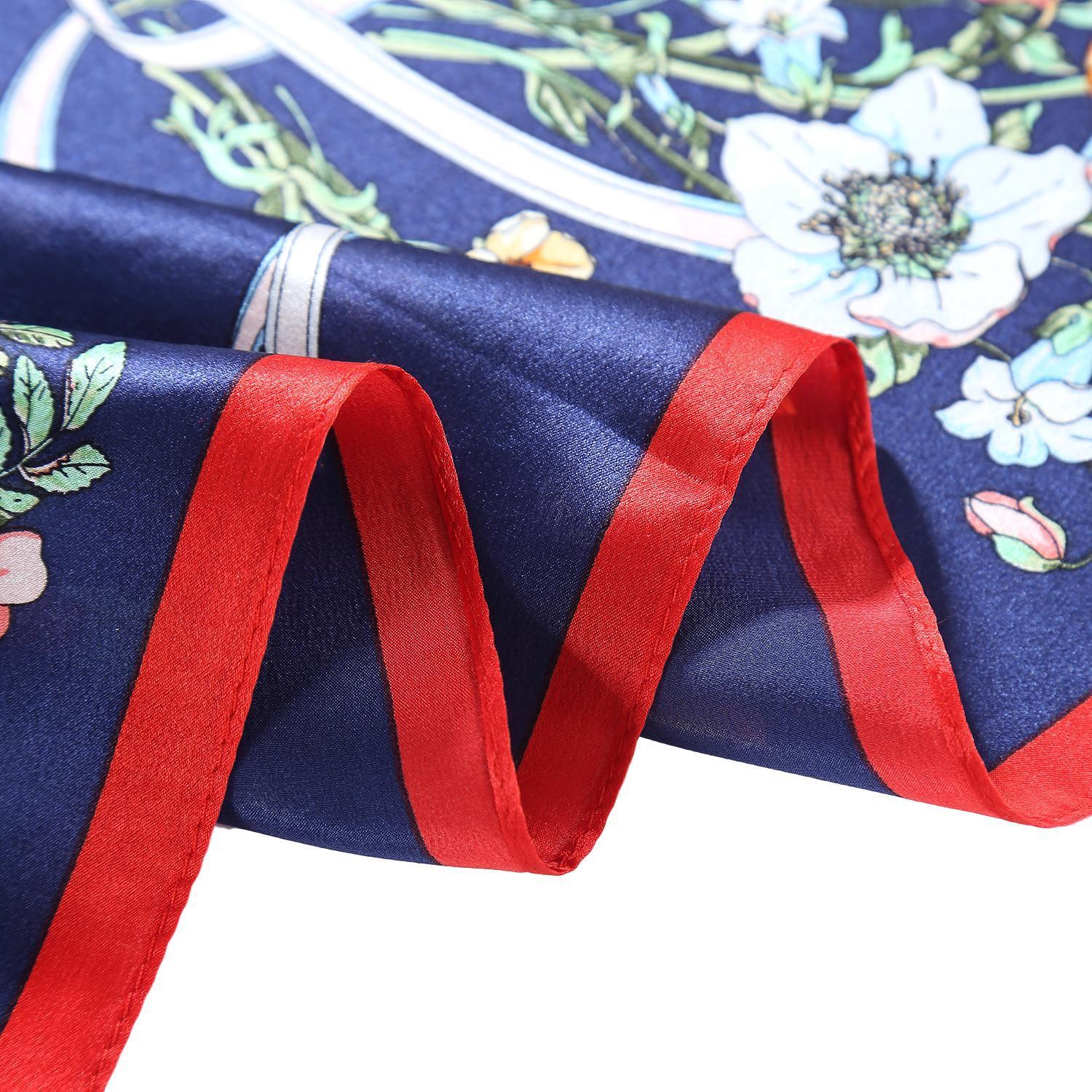 Silk Neckerchief Small Square Silk Scarf Navy Floral Print XFJ240 ...