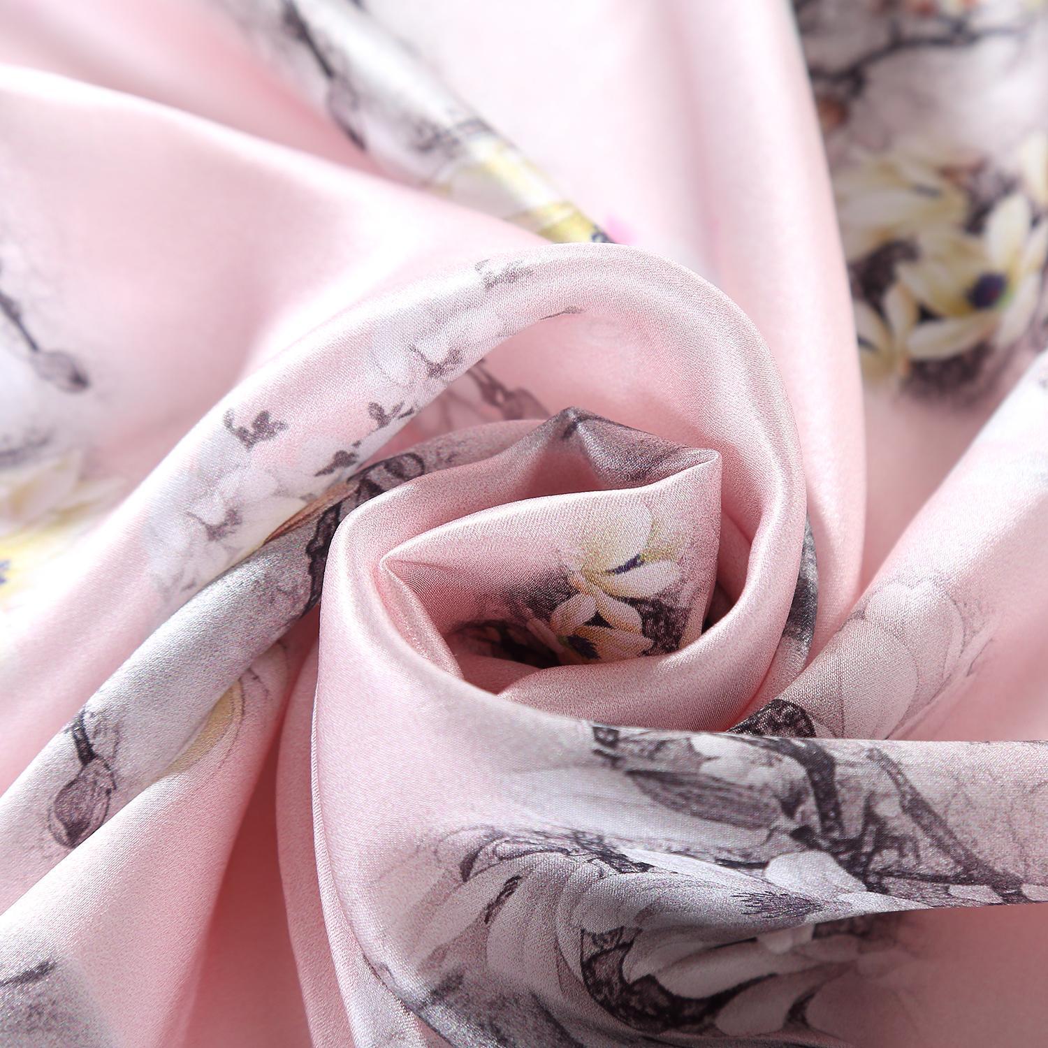 Silk Neckerchief Small Square Silk Scarf Pink Flower Print Silk Neckerchief Small Square Silk Scarf Pink Flower Print